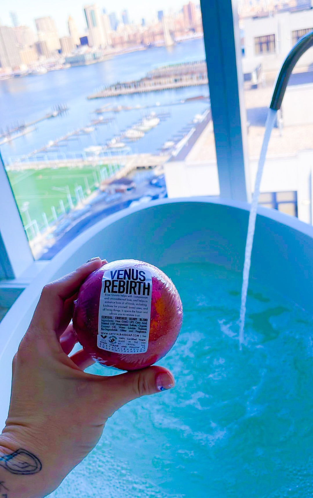 Venus Rebirth Bath Bomb with Rose Quartz | Crystal Bar Soap Studio