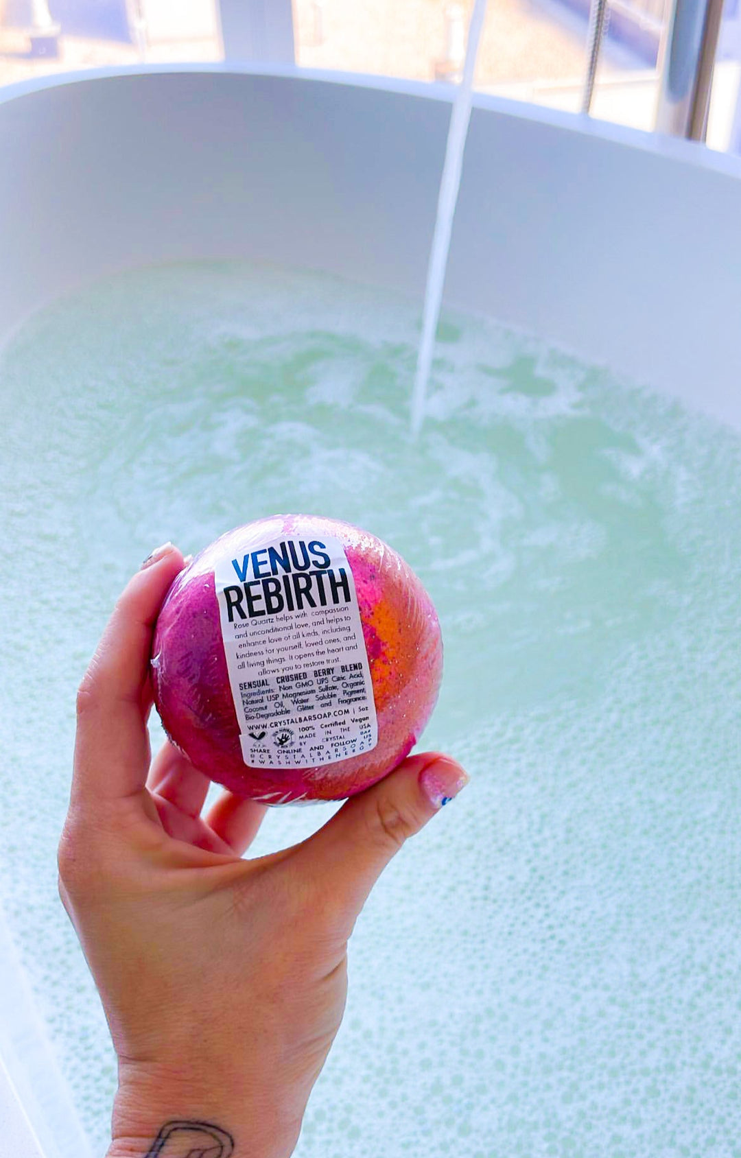 Venus Rebirth Bath Bomb with Rose Quartz | Crystal Bar Soap Studio